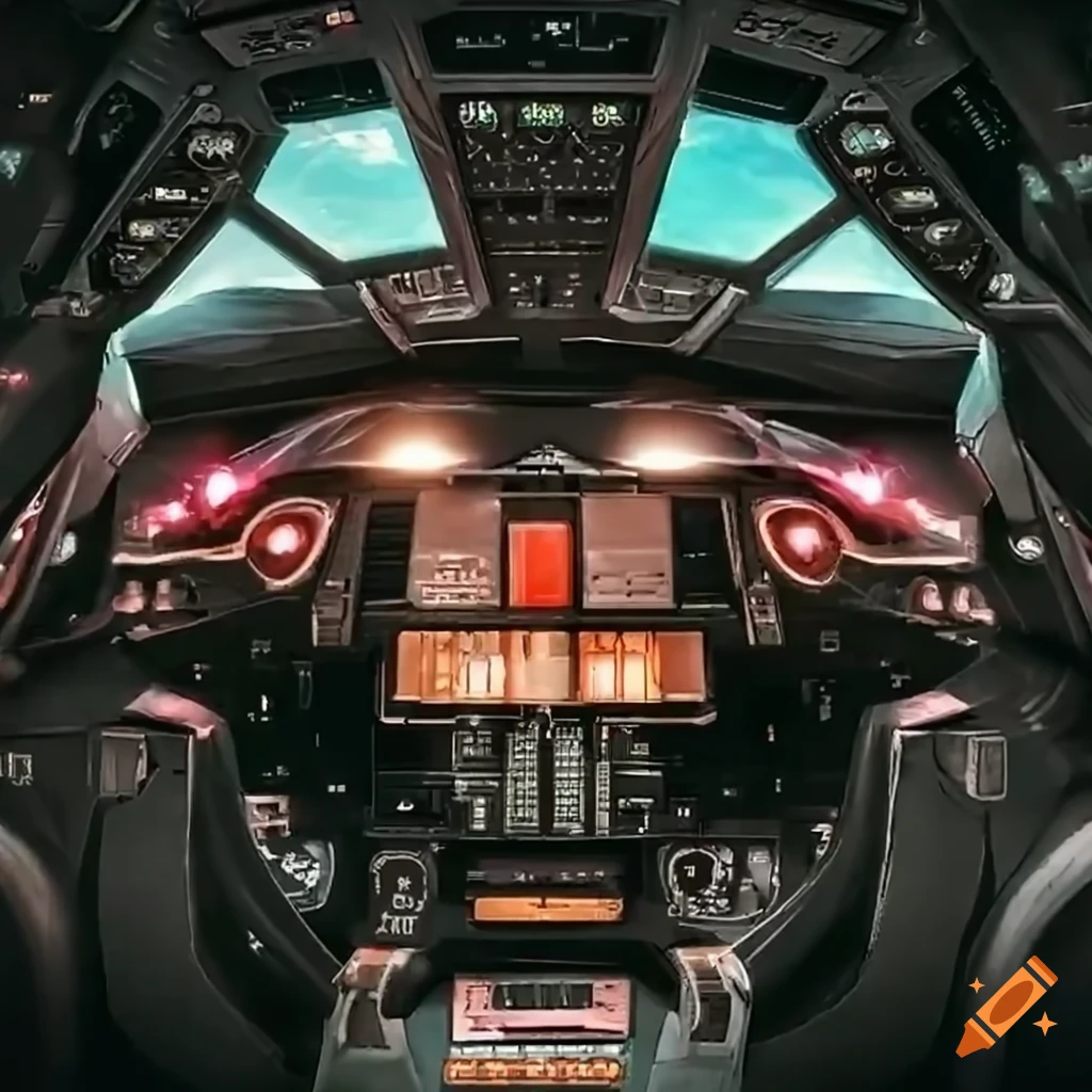 Futuristic spaceship captain in cockpit