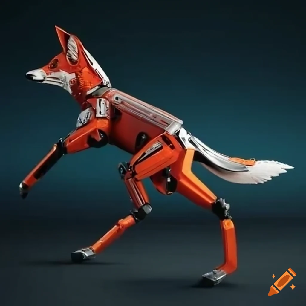 Bionic fox walking with metal objects on its back