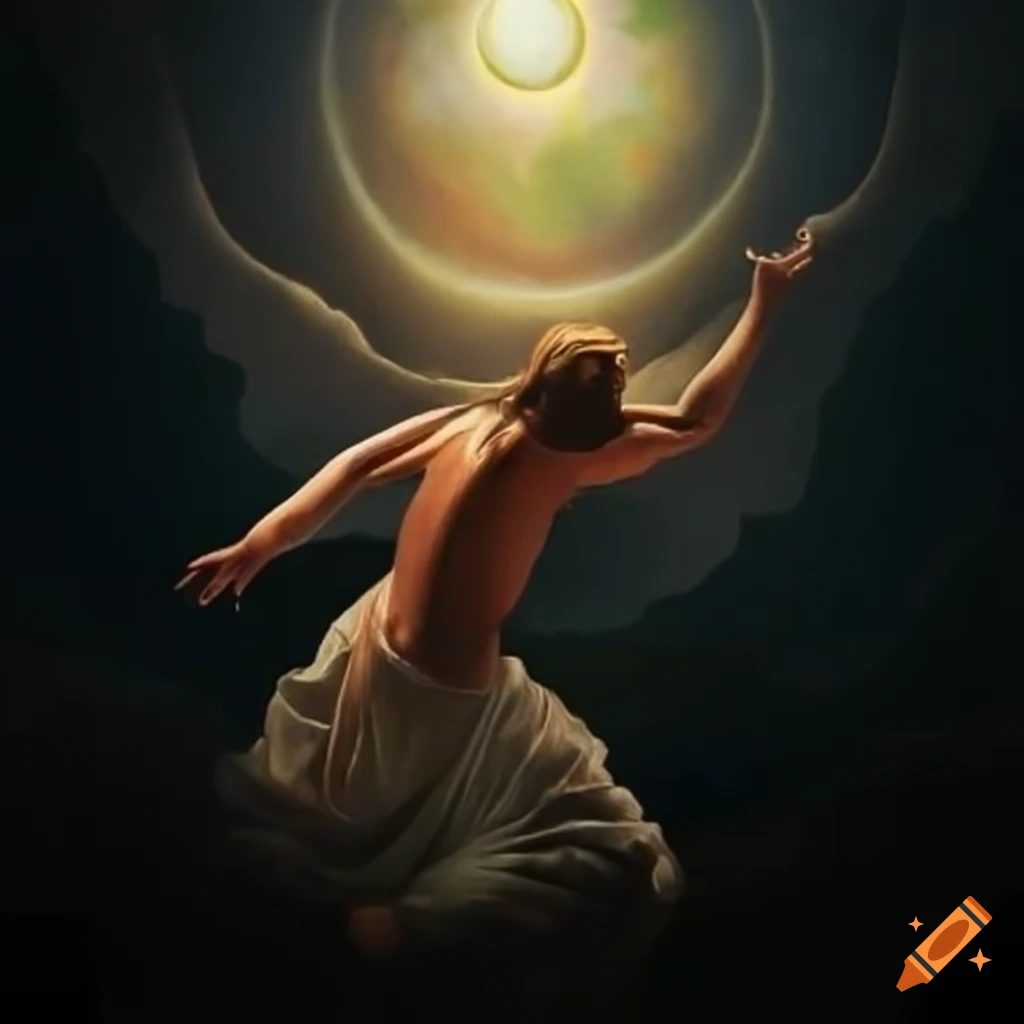 Artistic depiction of jesus descending into earth on Craiyon