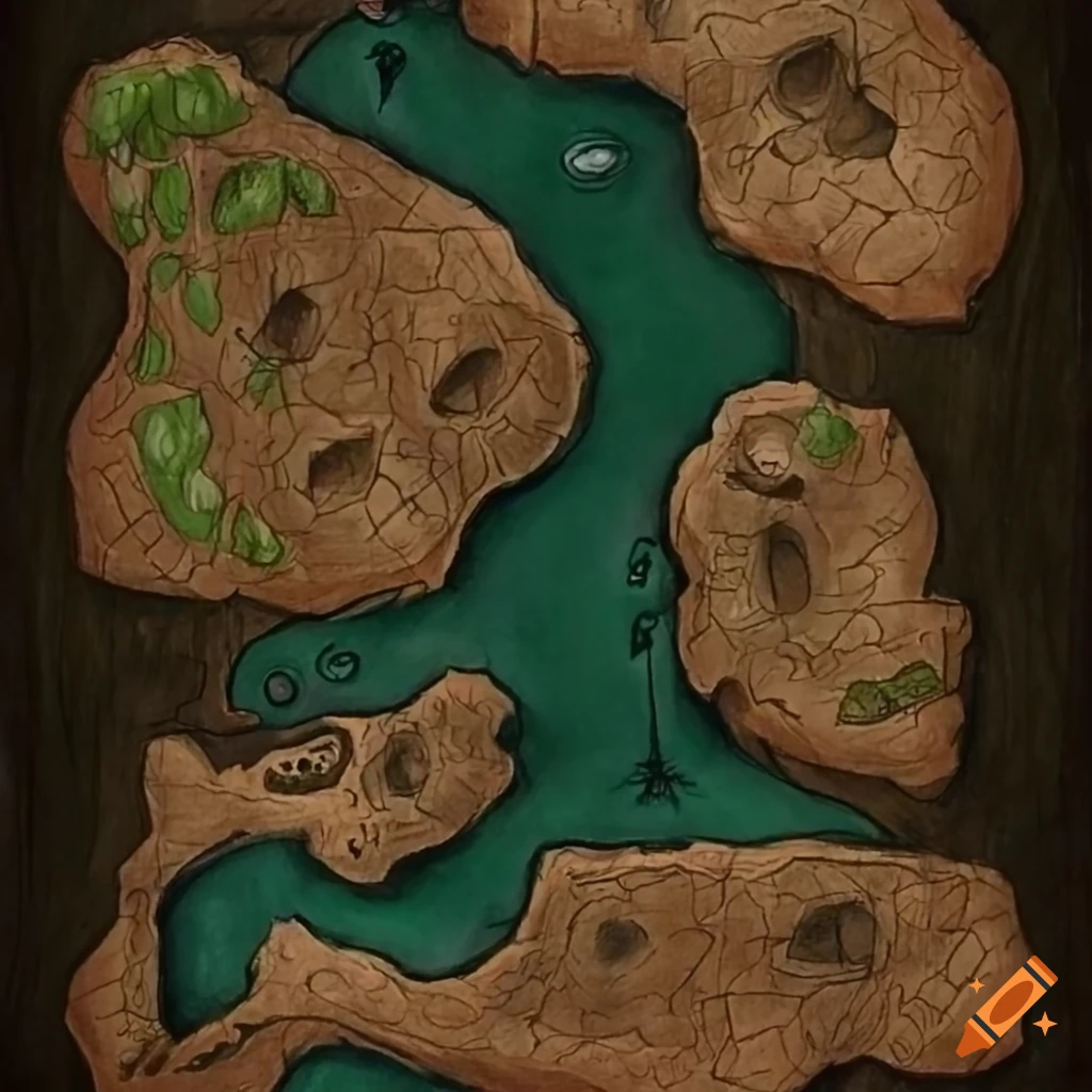 Colored pencil map of a dungeon on Craiyon