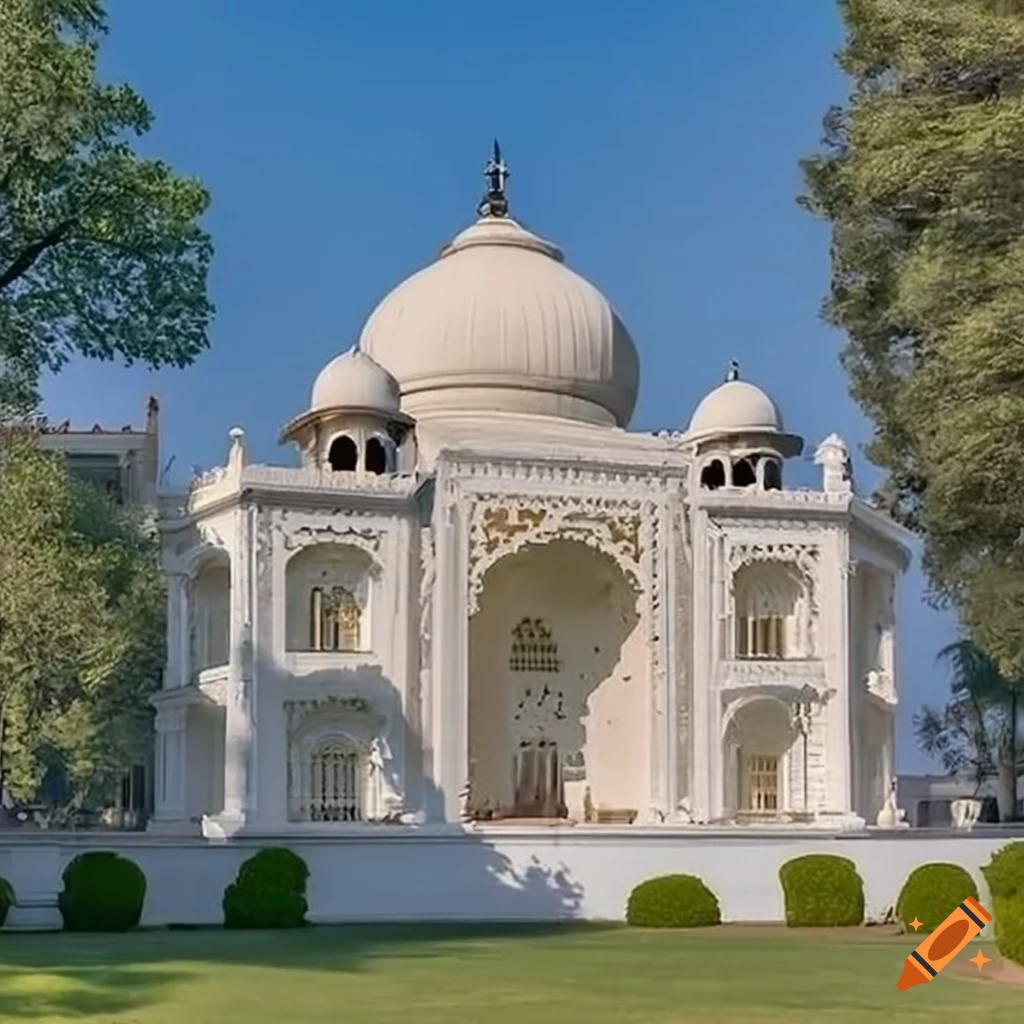 Frontal view of mahal white house in mediterranean architectural style ...