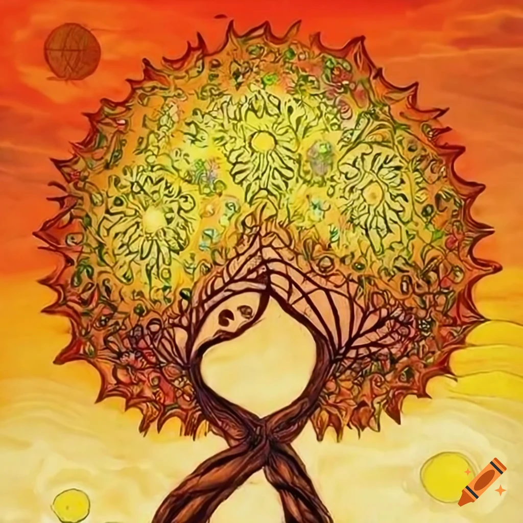 Palm tree and sun in visionary art style on Craiyon