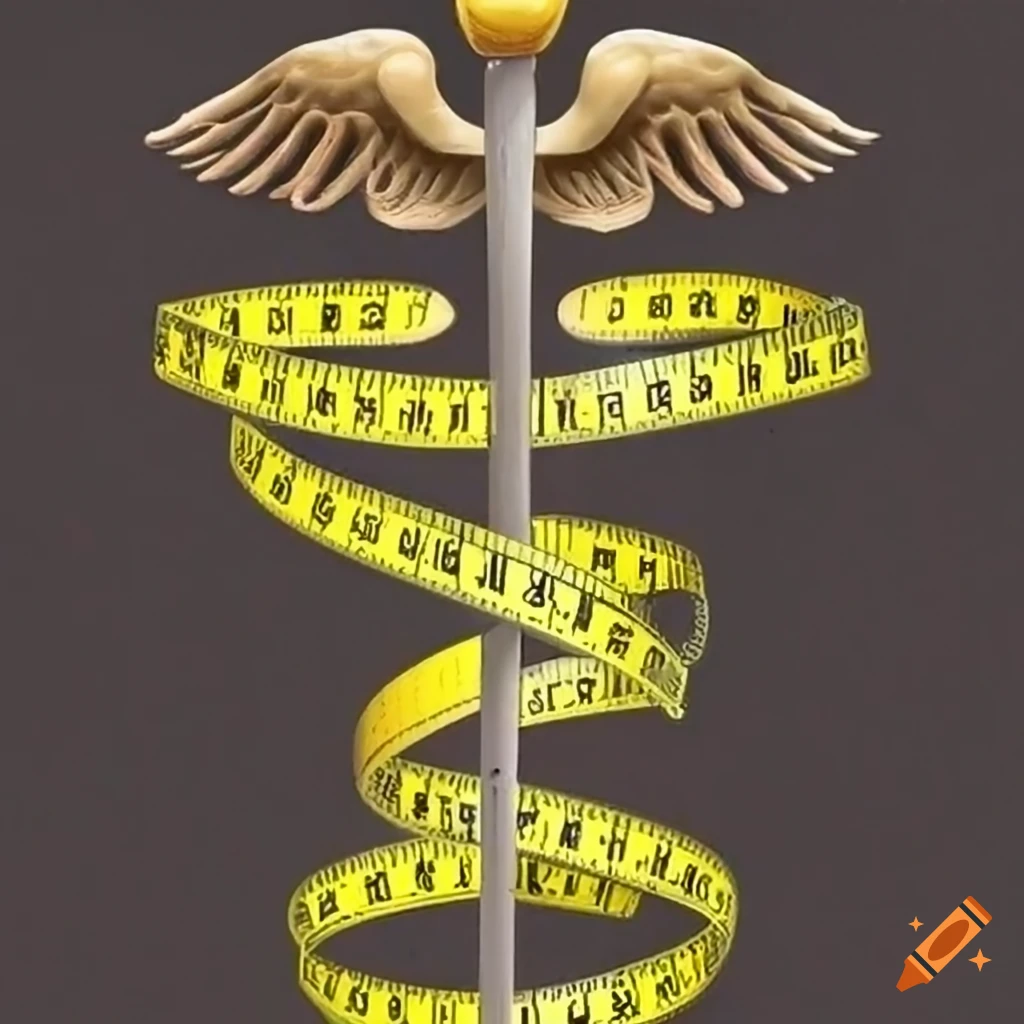 Yellow caduceus made of measuring tapes on Craiyon
