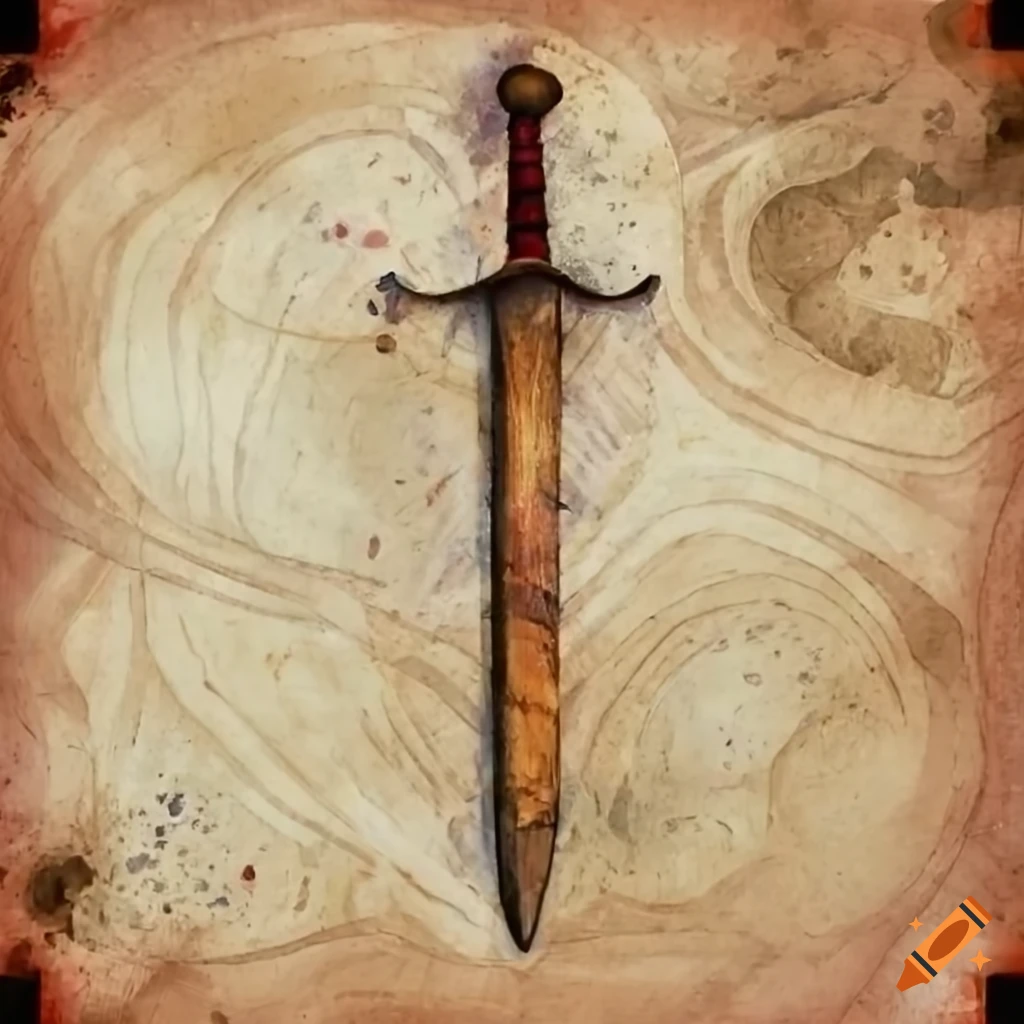 Wooden sword on sand on Craiyon