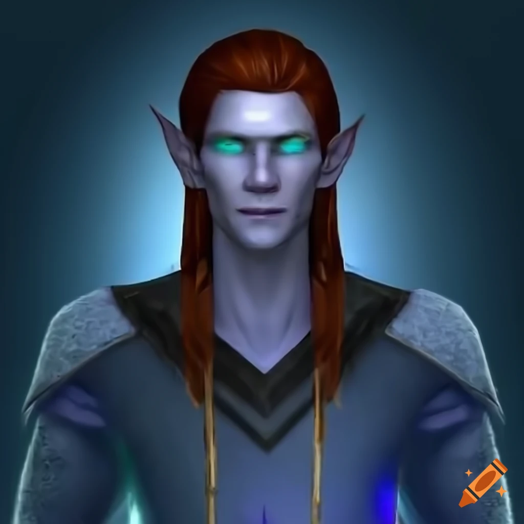 Image of a male elf wizard with purple-gray skin on Craiyon