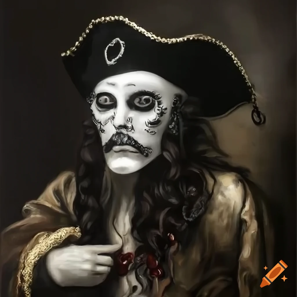 Image of a stylish pirate with a porcelain masquerade mask on Craiyon