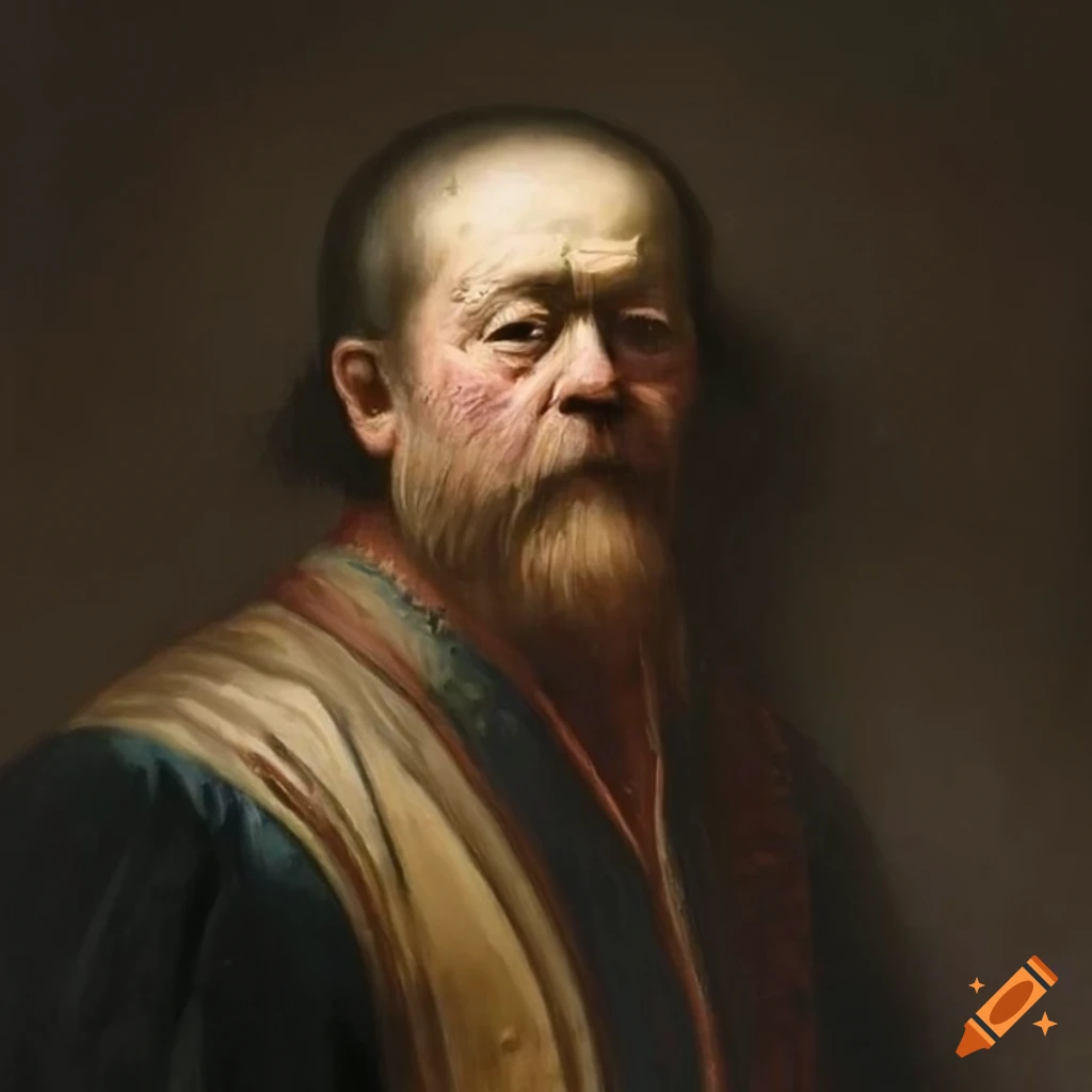 Rembrandt-style portrait painting of a rich middle-aged man