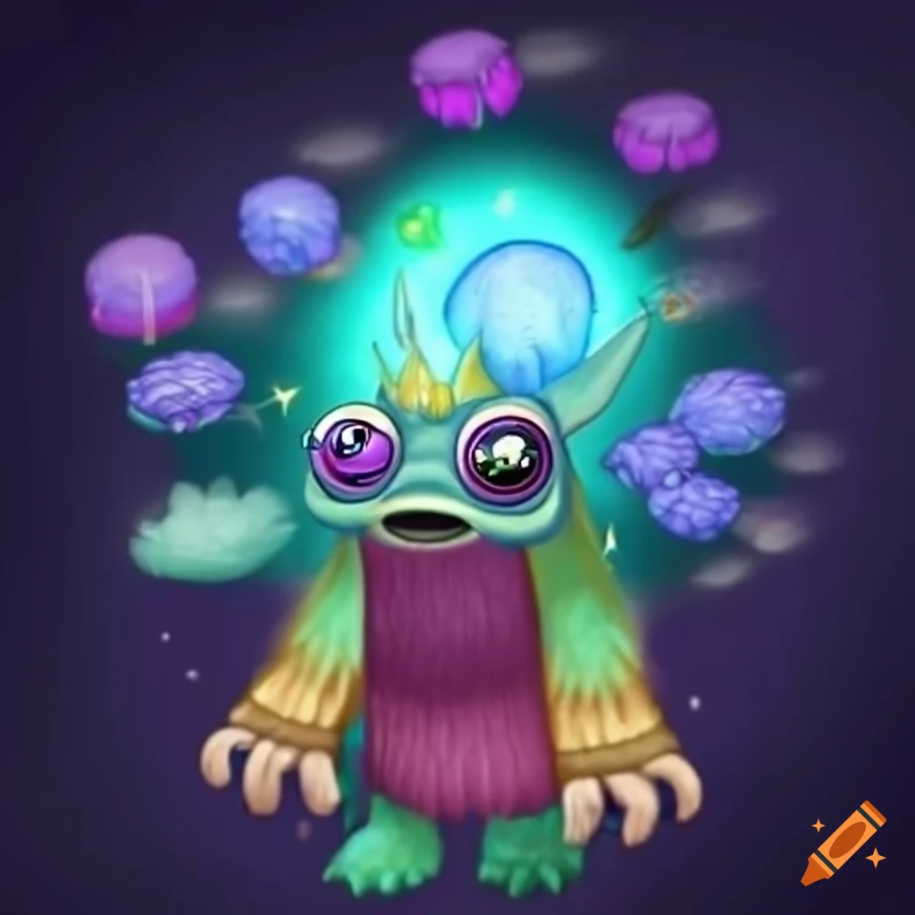 My singing monsters character with clock hands mustache on a watch on Craiyon