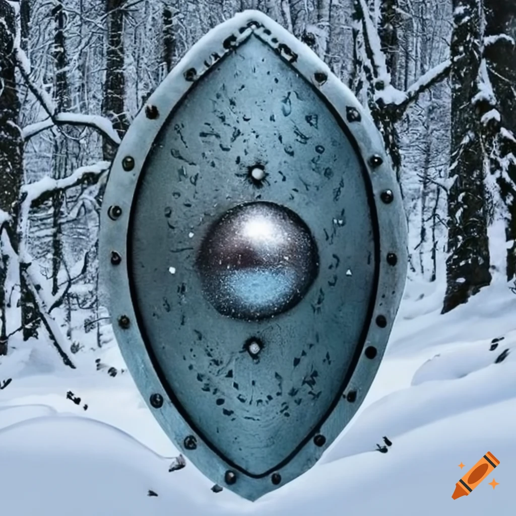 Metal shield in a snowy forest on Craiyon