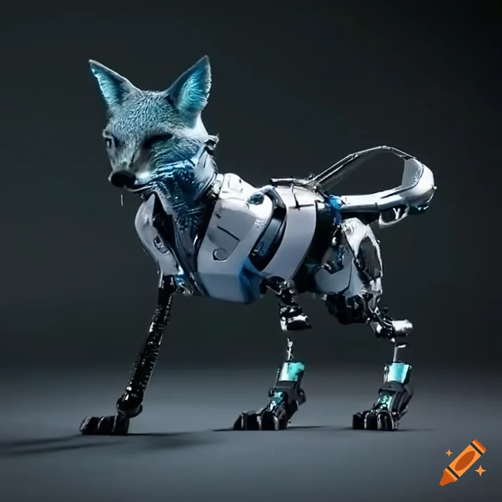 Bionic fox walking with metal objects on its back on Craiyon