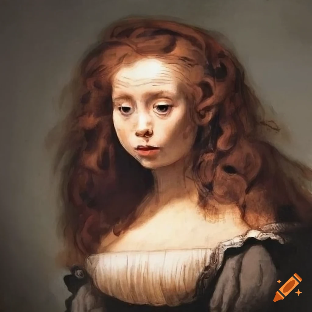 Black and white drawing of a girl with flowing hair on Craiyon