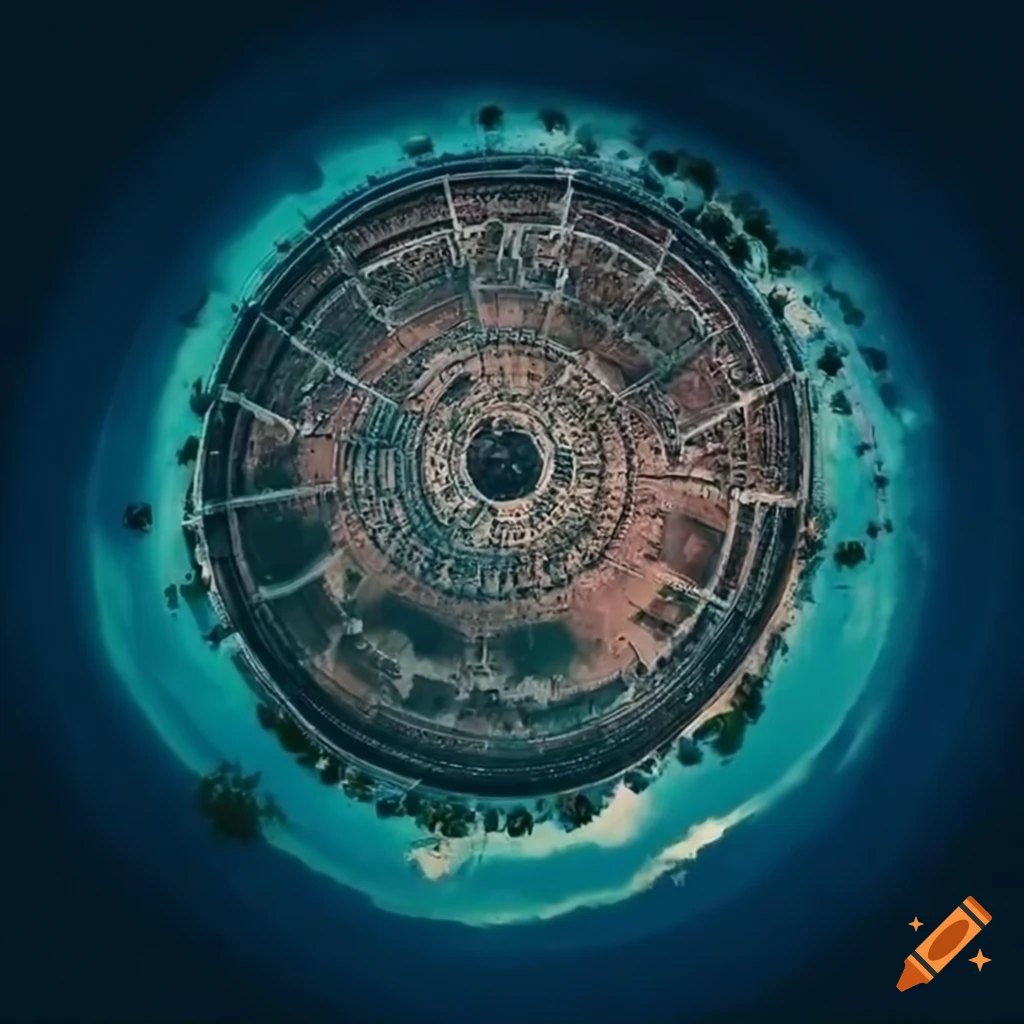 Aerial view of an ancient circular city on Craiyon