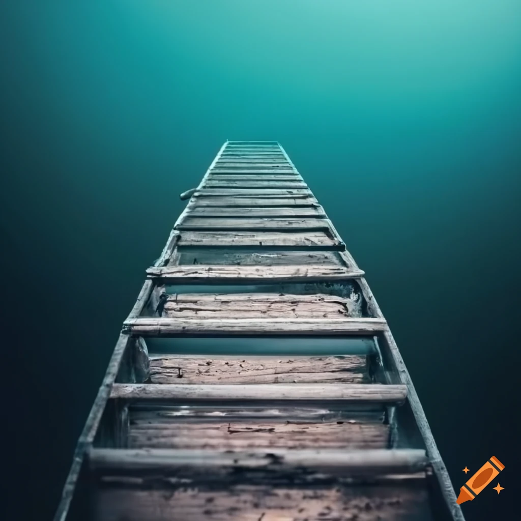 Broken ladder leading to a lake on Craiyon