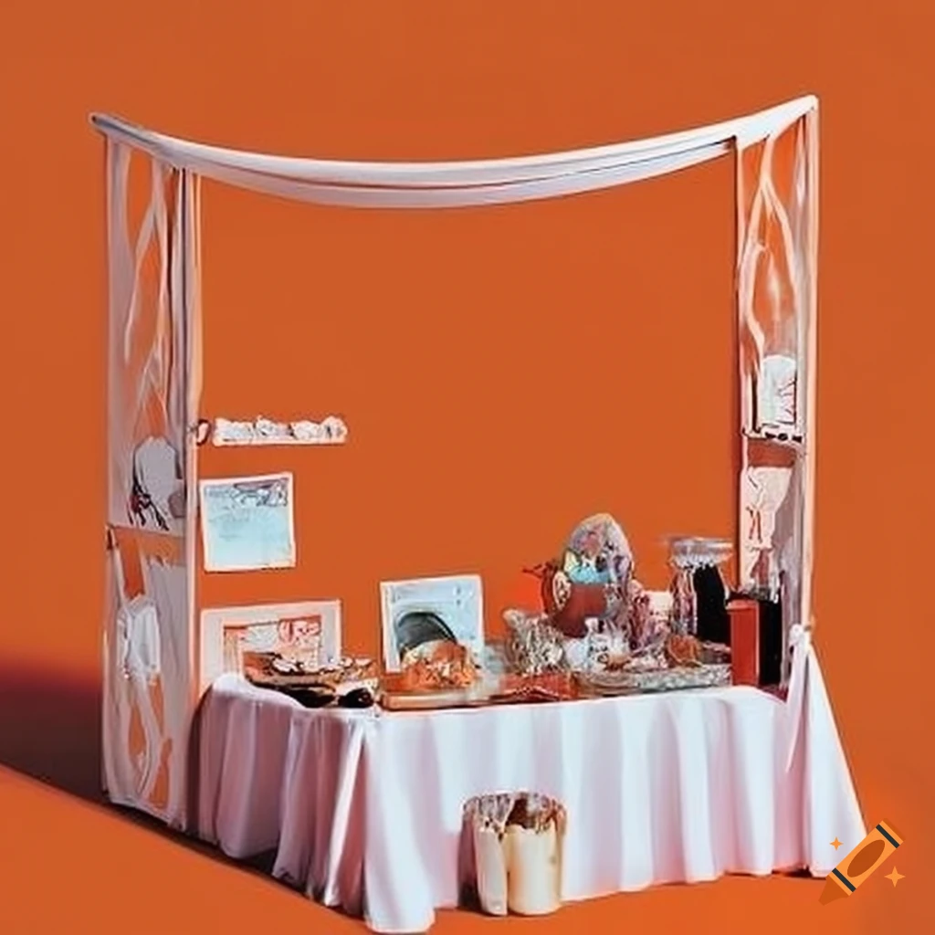 Colorful flea market stalls with orange and white theme