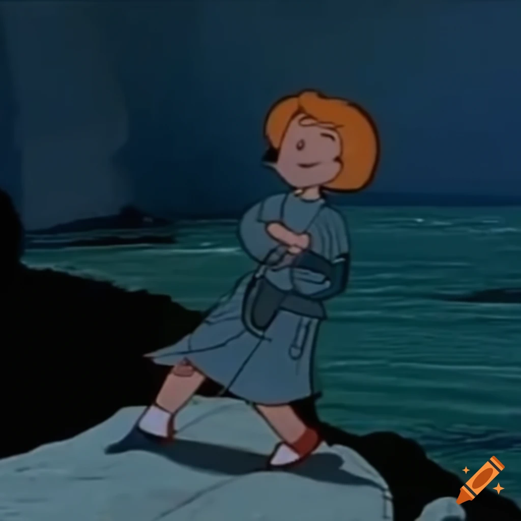 Classic early cgi animation of a person walking on the beach on Craiyon