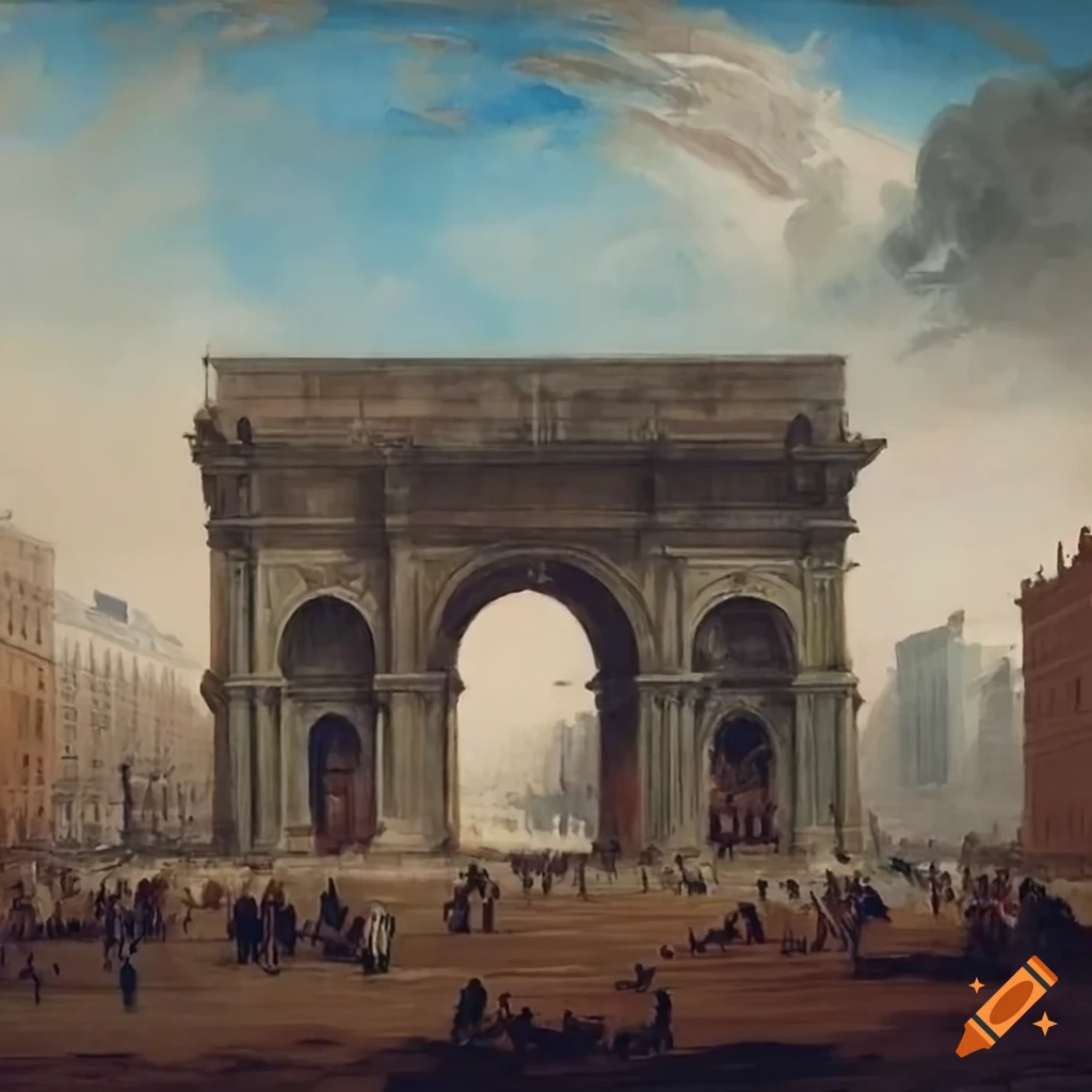Turner-style city square with triumphal arch