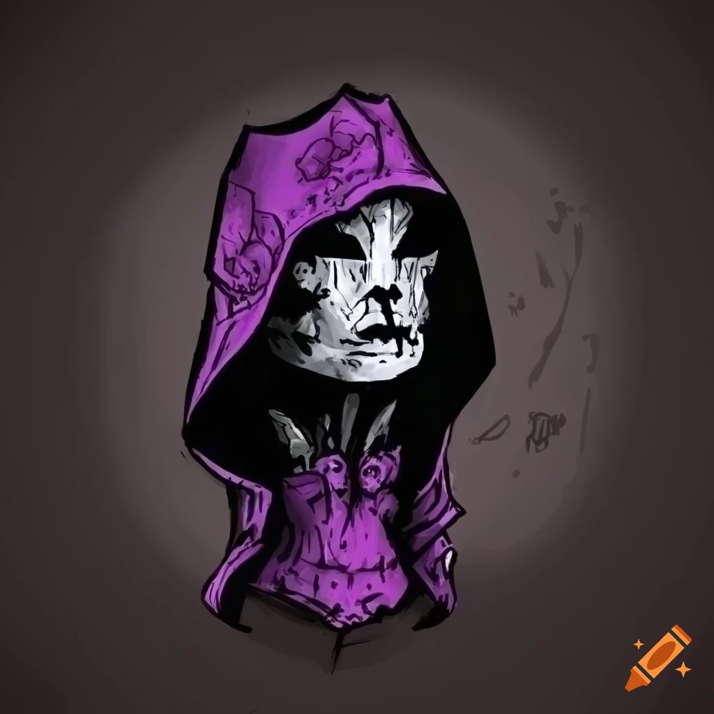 Dark fantasy artwork of a hooded character with a white mask helmet on ...