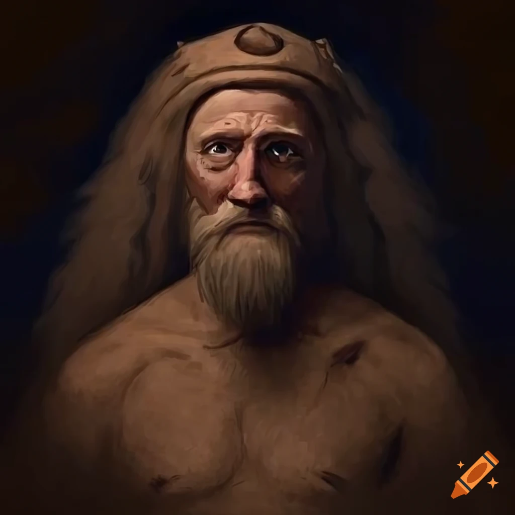 Dark artwork of a Pictish herder in traditional attire on Craiyon