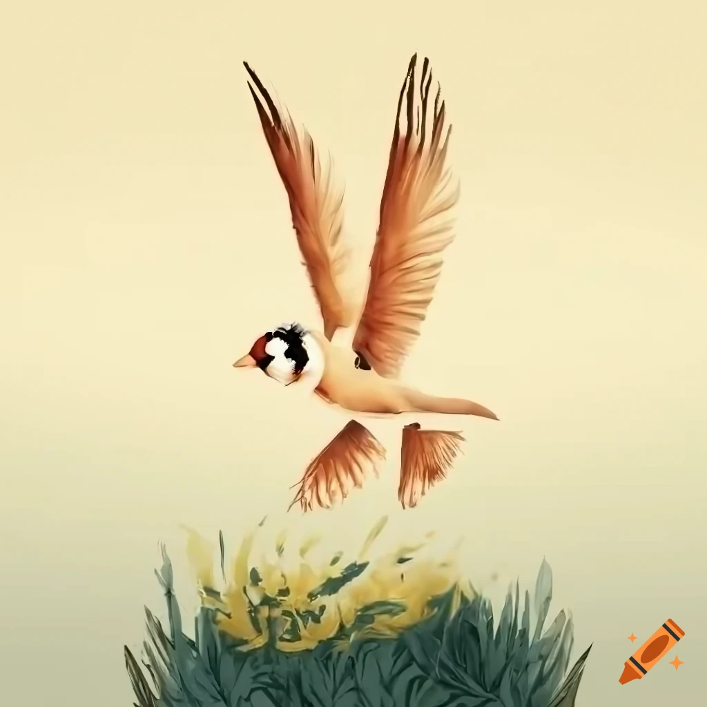 Detailed illustration of a european goldfinch bird taking off on Craiyon