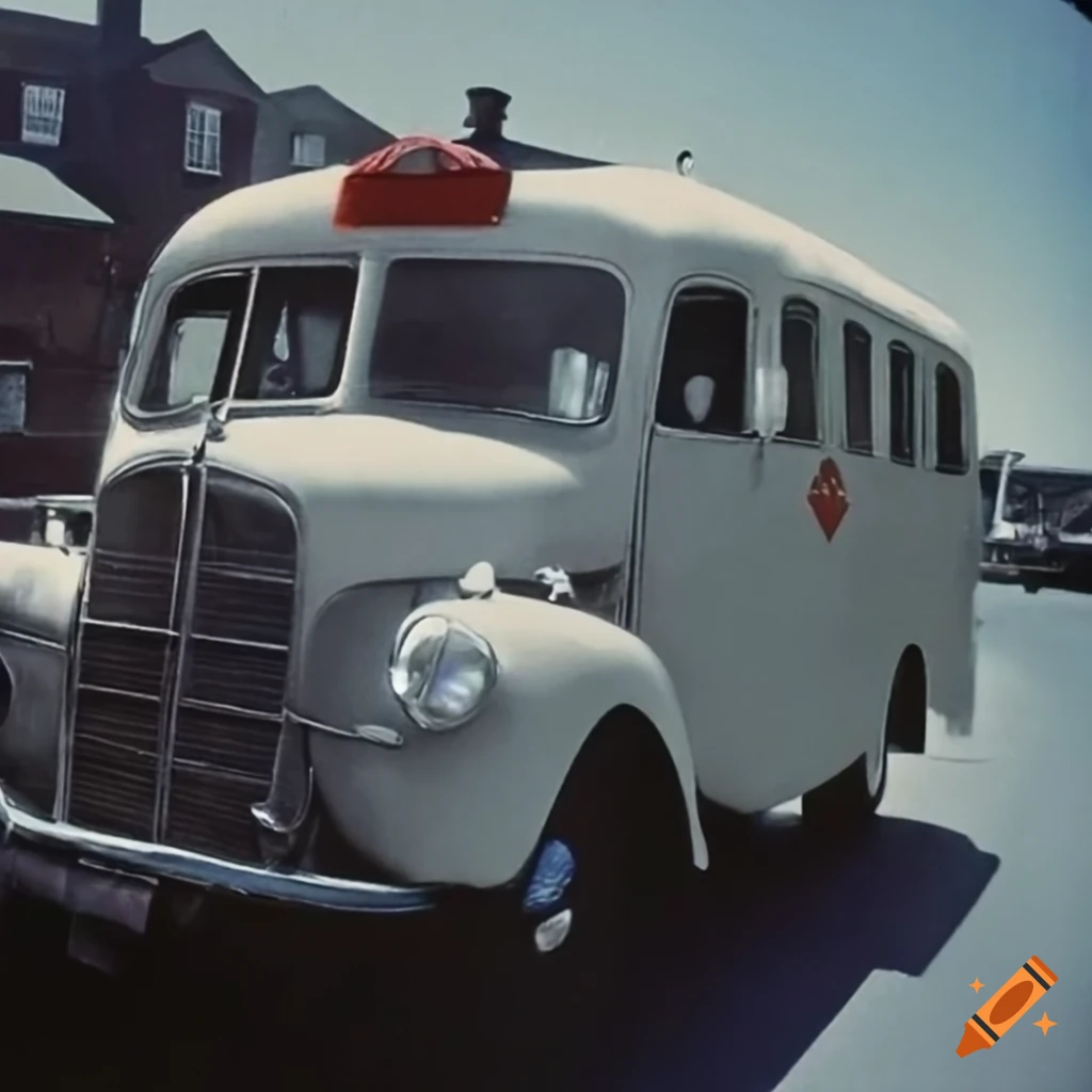 Realistic photo of a doctor near a vintage ambulance car on Craiyon