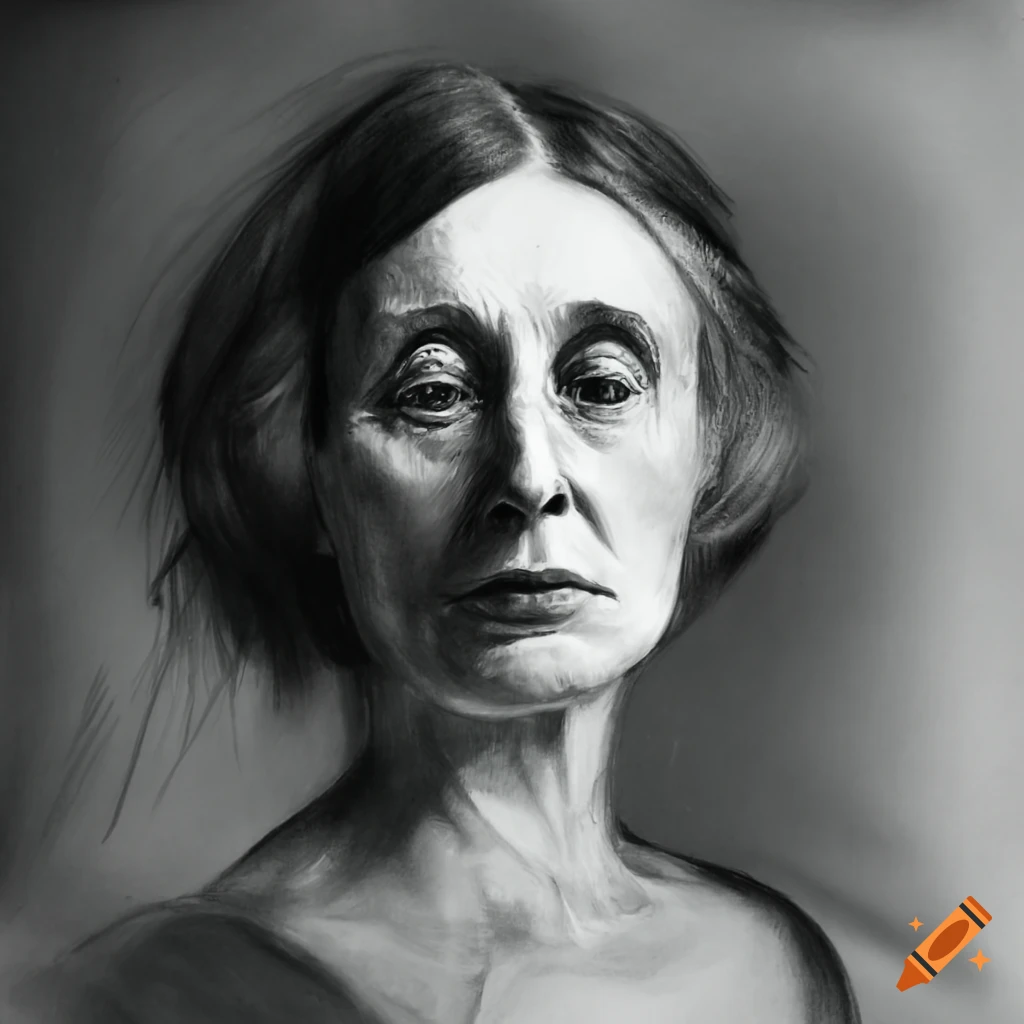 Detailed pencil drawing of author Virginia Woolfe on Craiyon