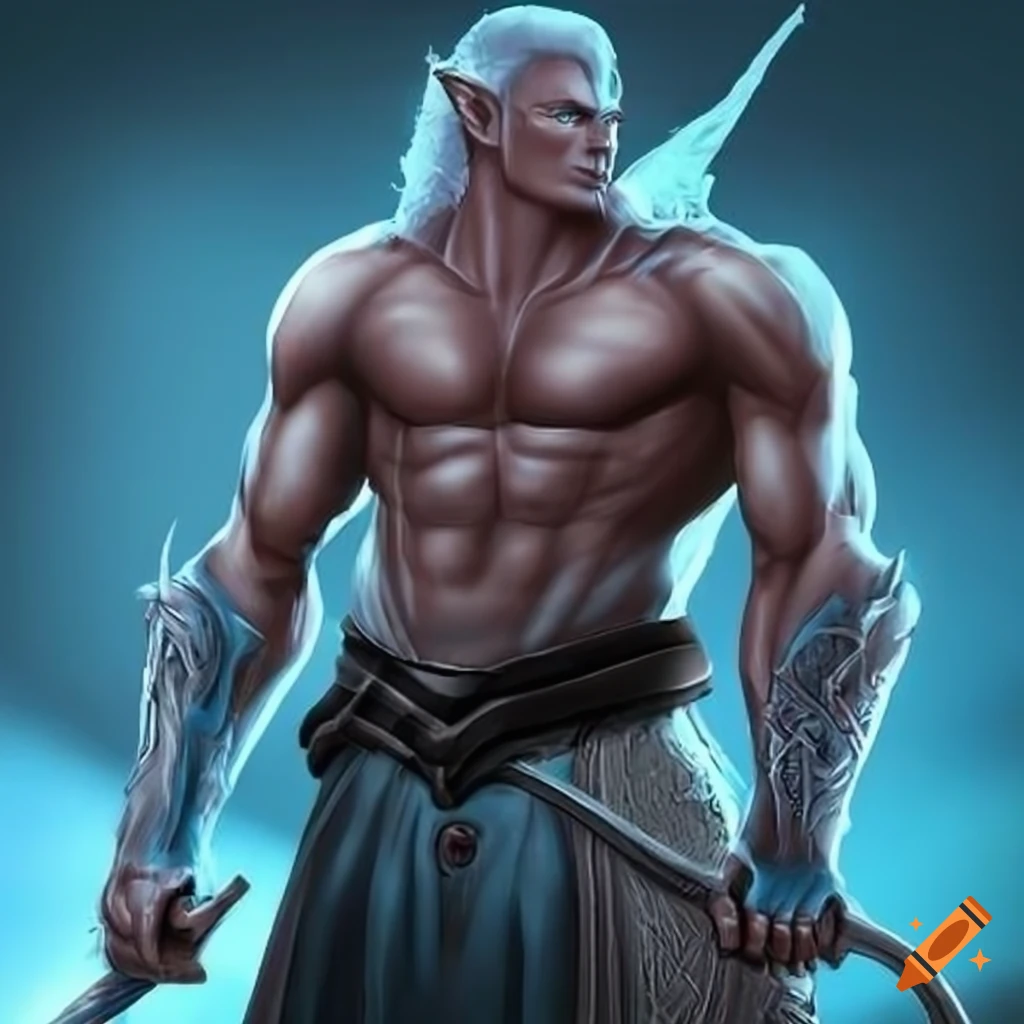 Muscular snow elf character artwork on Craiyon