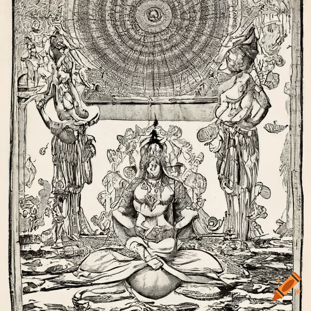 Drawing of a godly figure holding a divine tablet on Craiyon