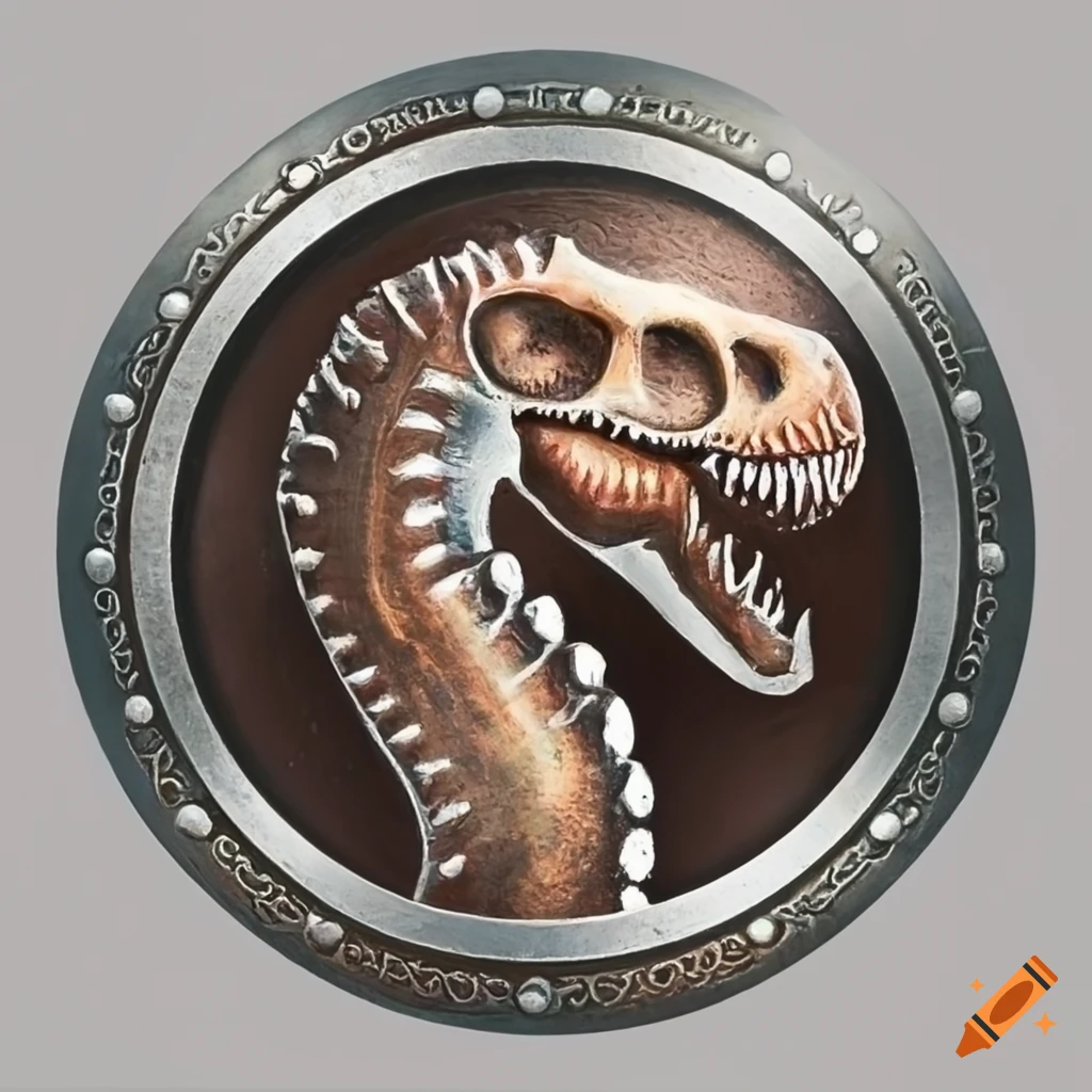 Greek silver shield with tyrannosaurus rex symbol on Craiyon