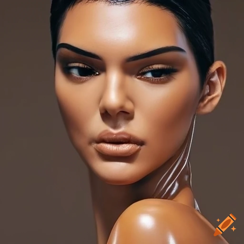 Close-up of Kendall Jenner wearing a latex deer head mask on Craiyon