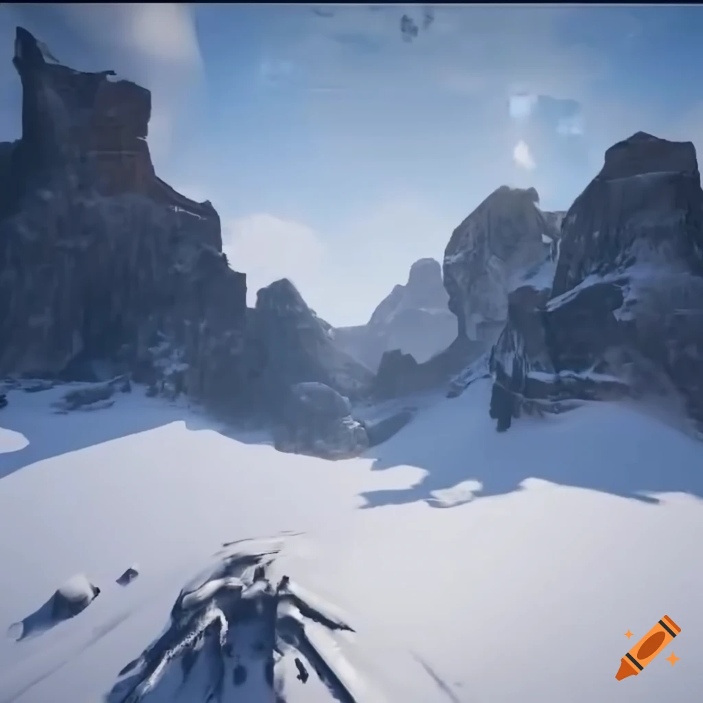 Sci-fi snowy mountains in unreal engine 5 on Craiyon