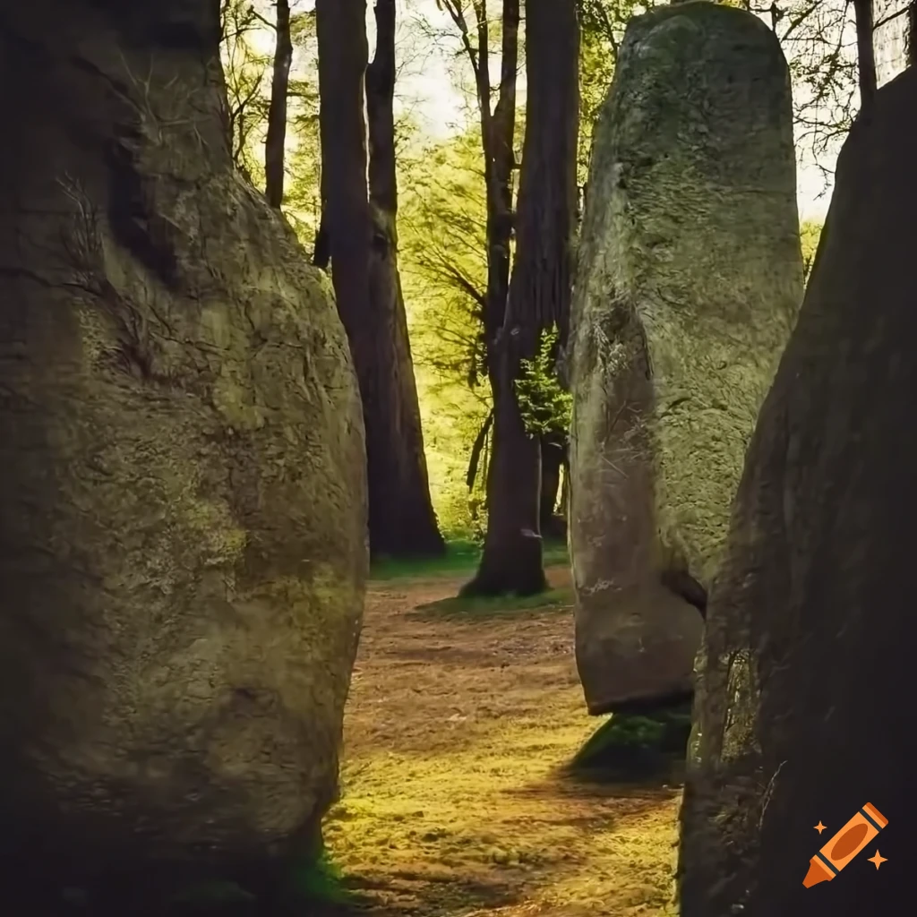 Megalithic stone circle in a forest