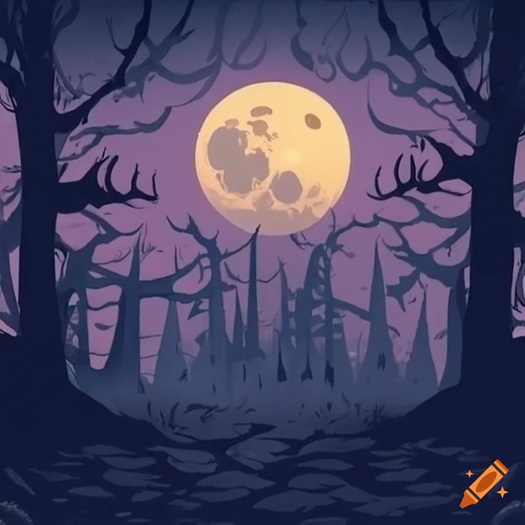 Image of a haunted forest under a full blue moon on Craiyon