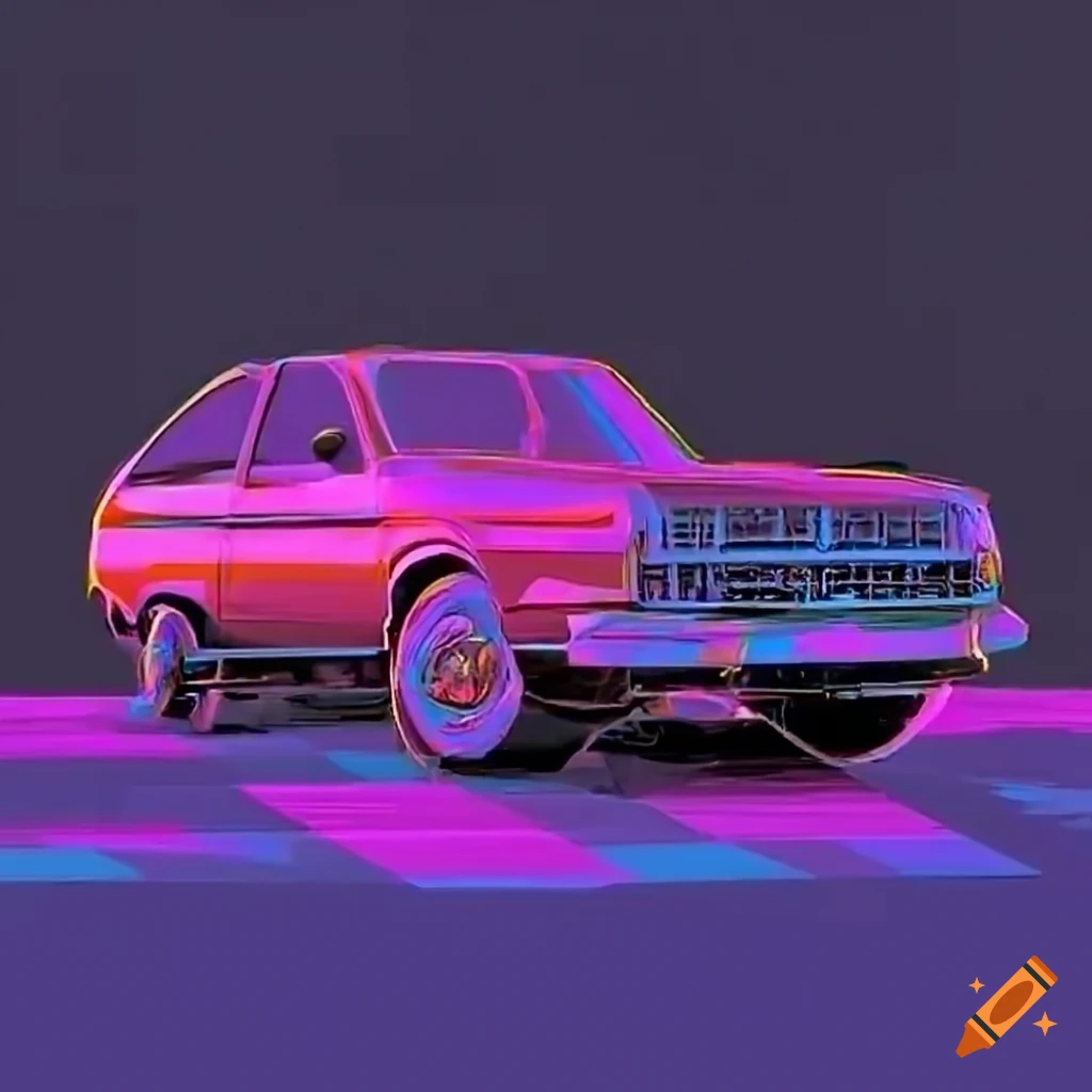 Vaporwave art of a car on Craiyon