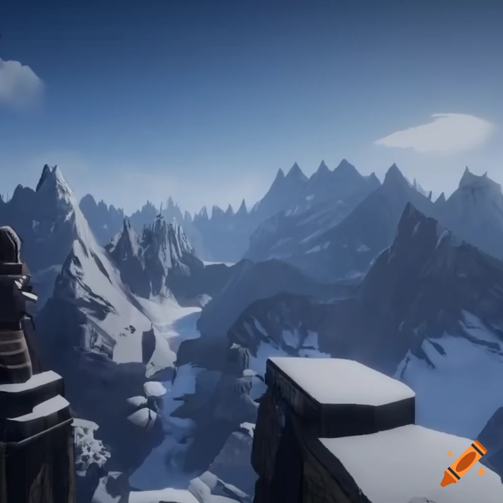 Snowy mountains rendered in unreal engine 5