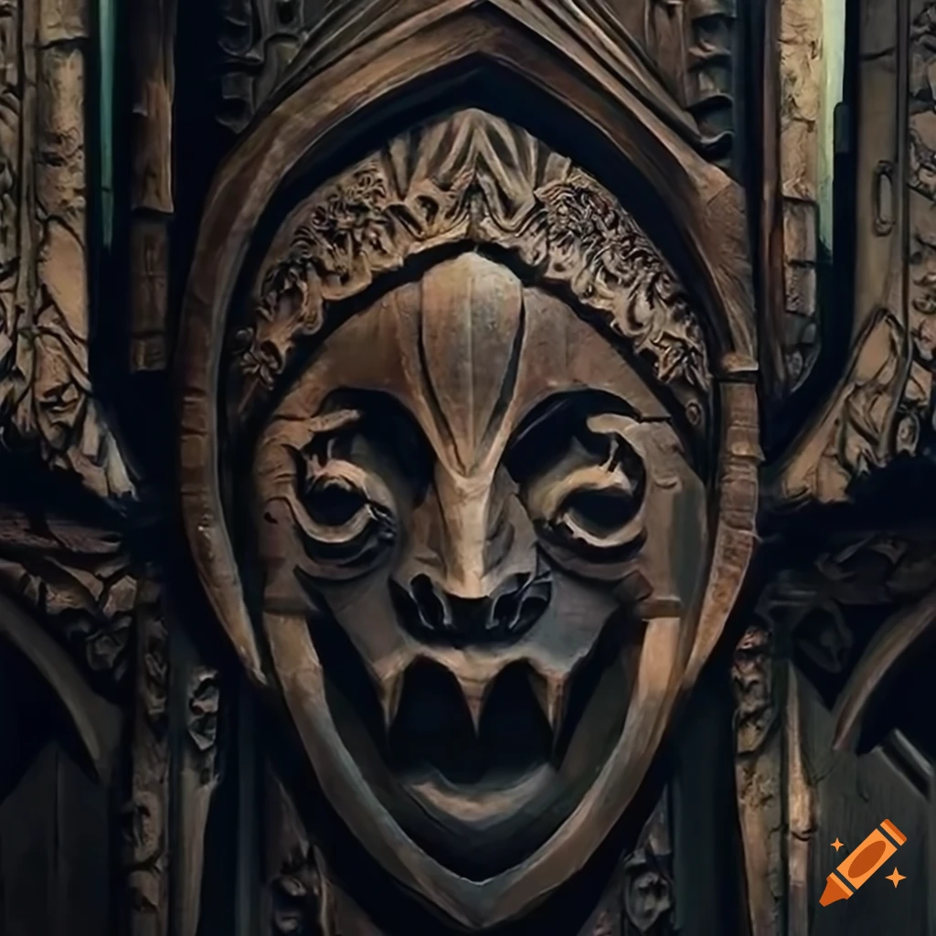 Detailed architectural carving in zelda game motif