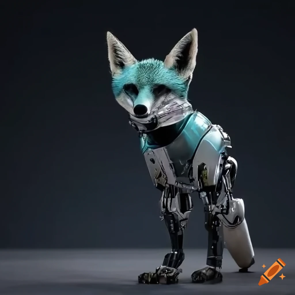 Bionic fox walking with metal objects on its back on Craiyon