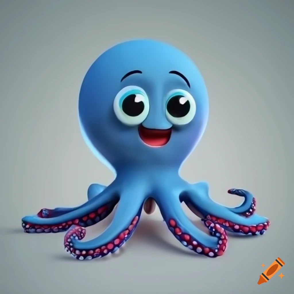3d cute and friendly octopus character on Craiyon
