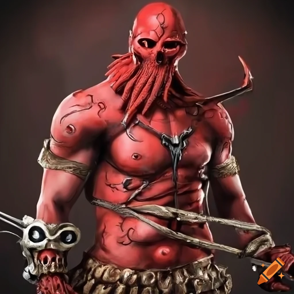 Red warrior with a skull mask on Craiyon