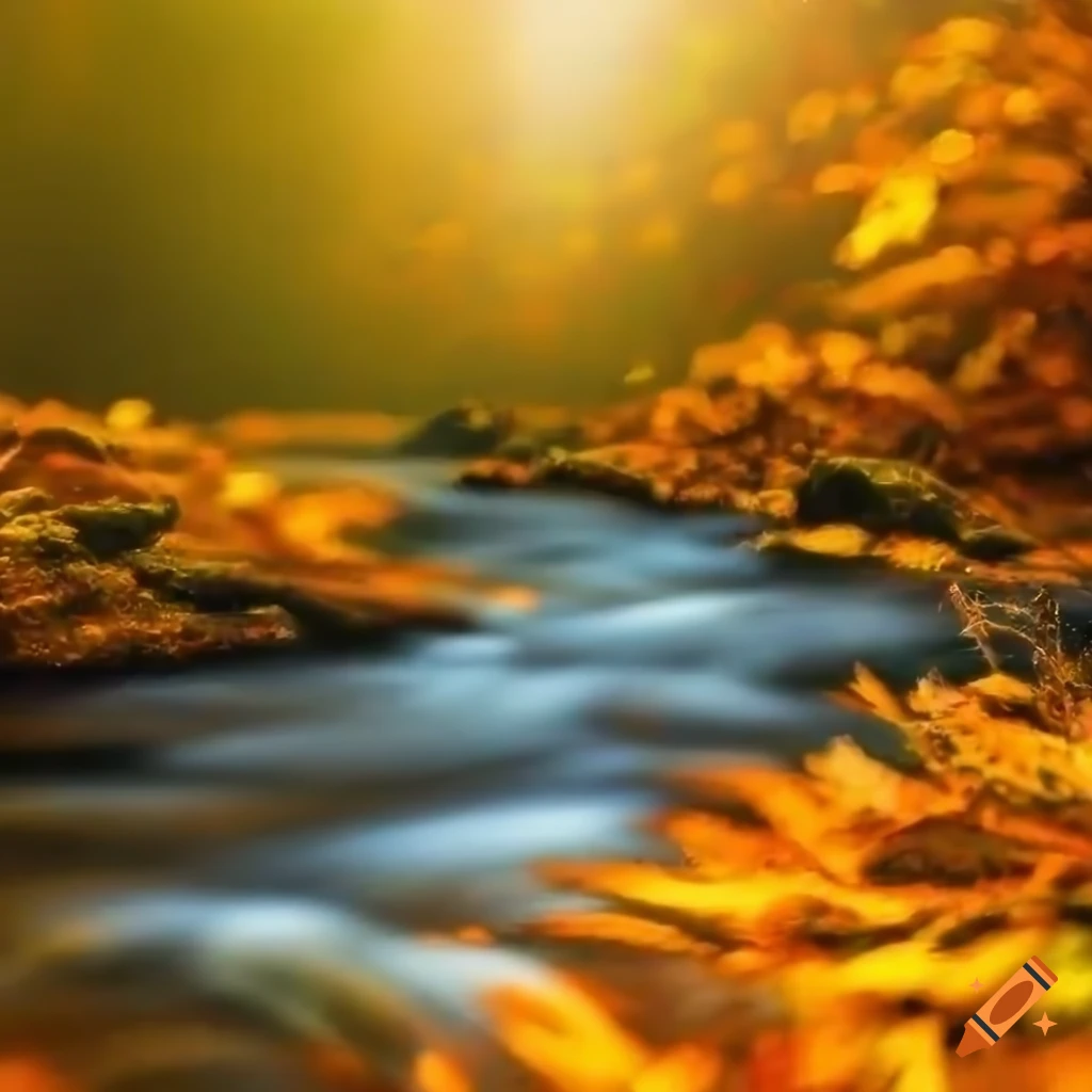 Autumn forest with a stream flowing through on Craiyon