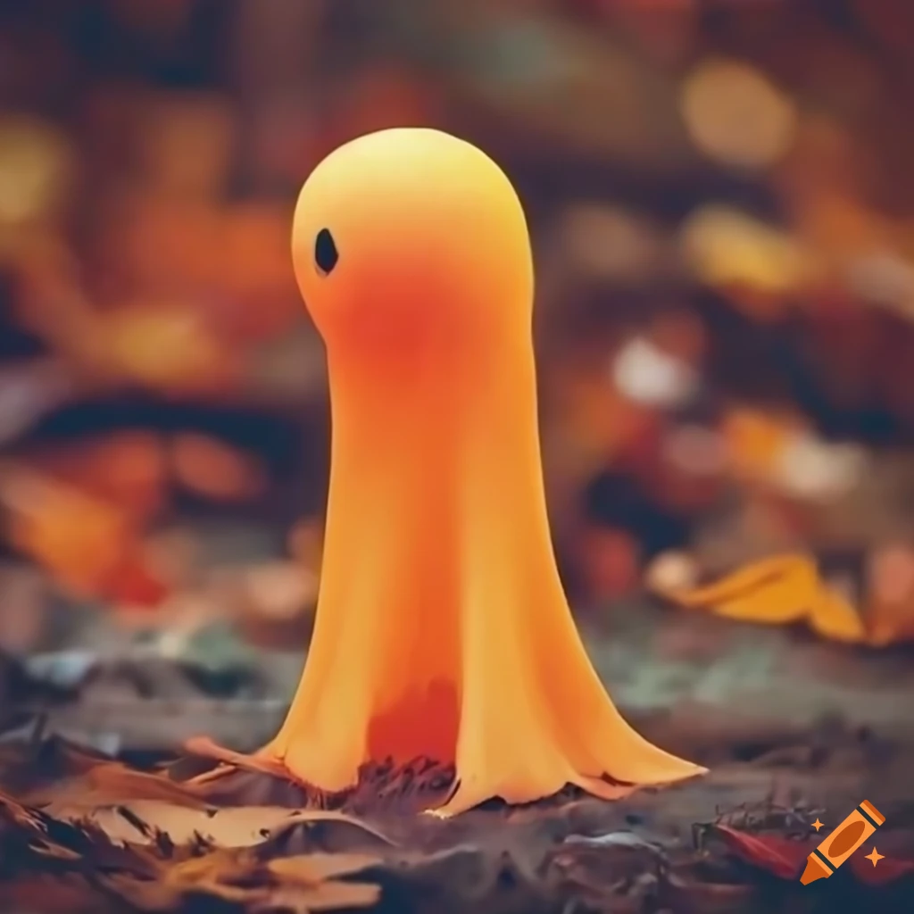 Vibrant autumn landscape with a playful orange ghost on Craiyon