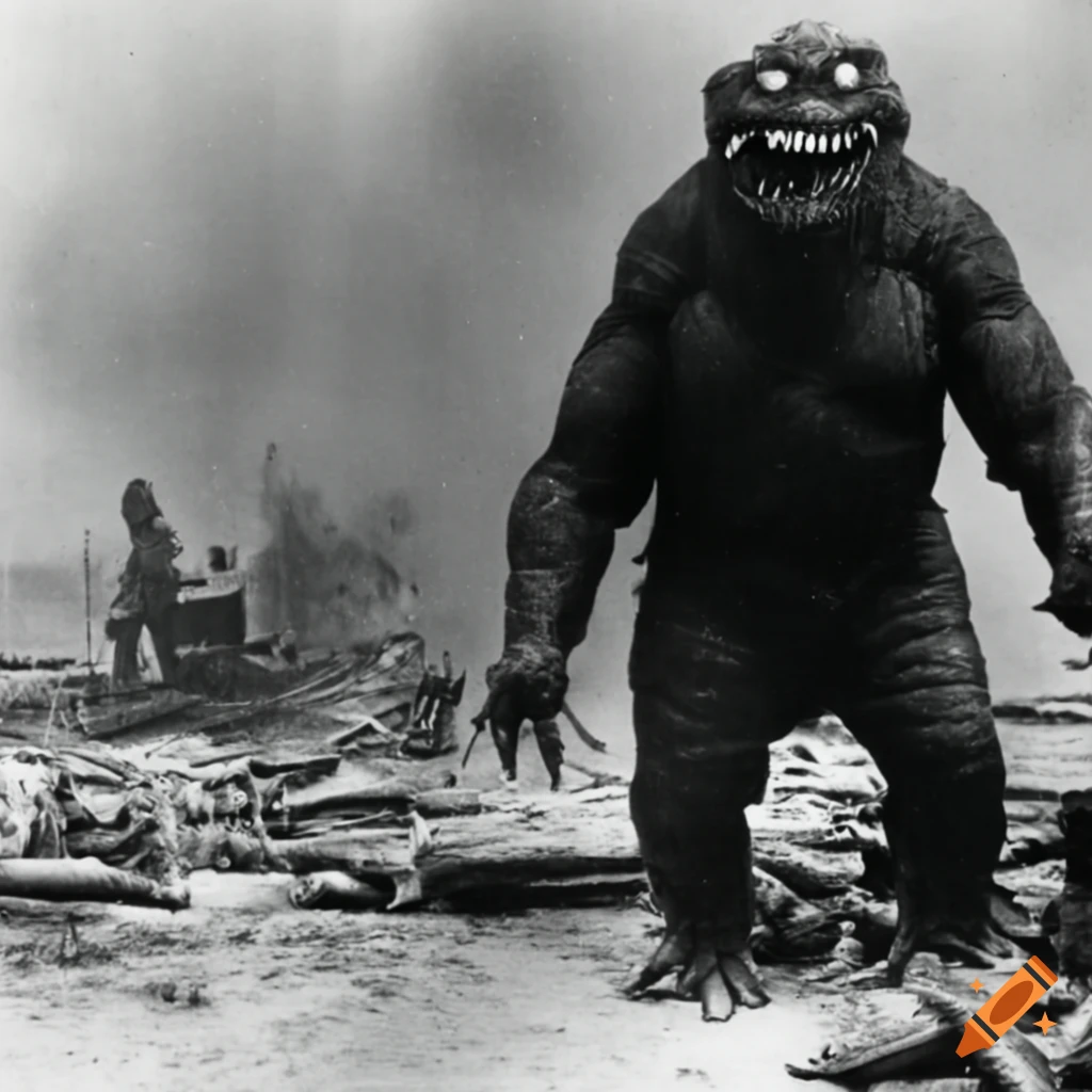 Vintage photo of giant monsters in world war 2 on Craiyon