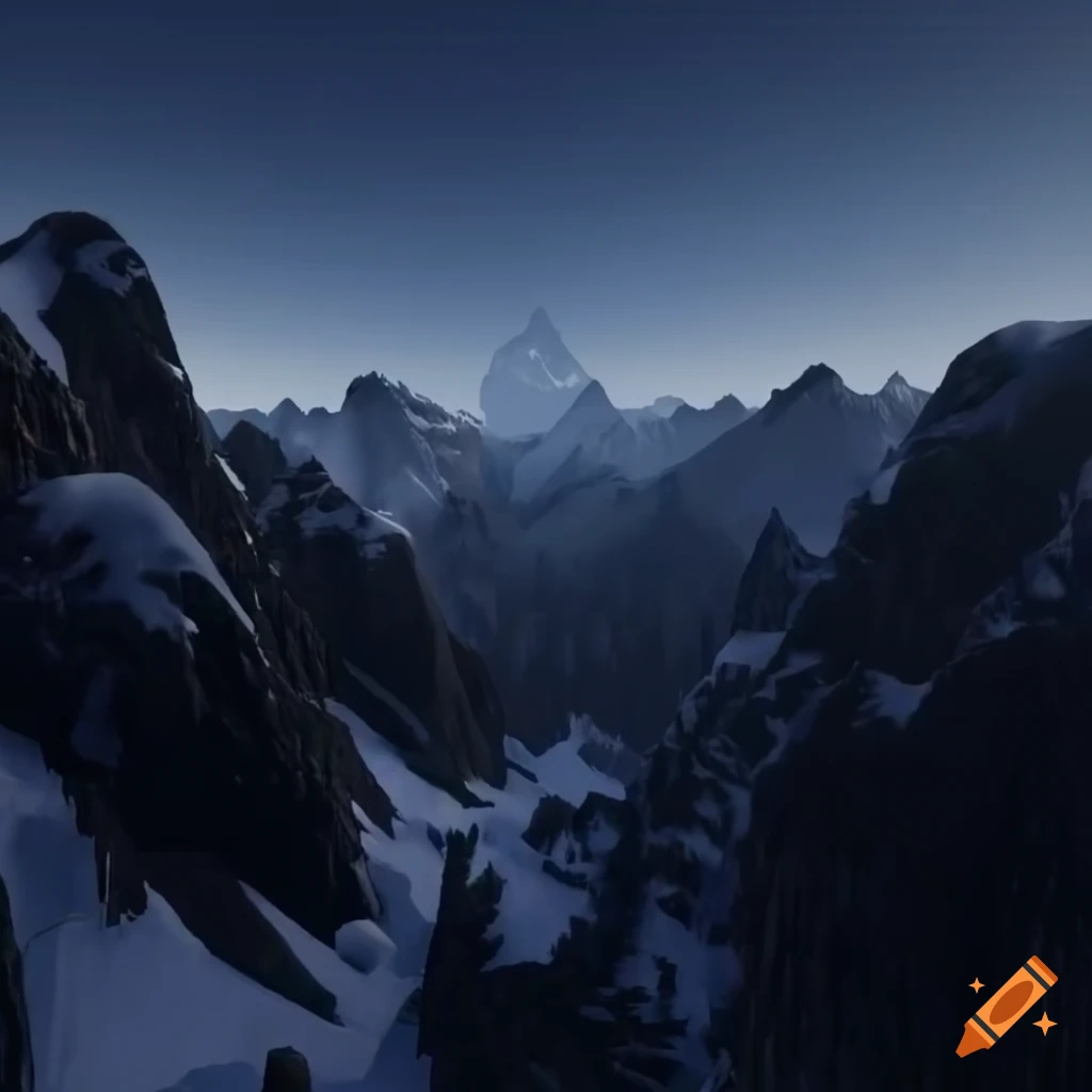 Snowy mountains in unreal engine 5 on Craiyon