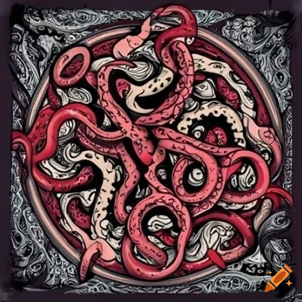 Red and black gothic style kraken tattoo on Craiyon