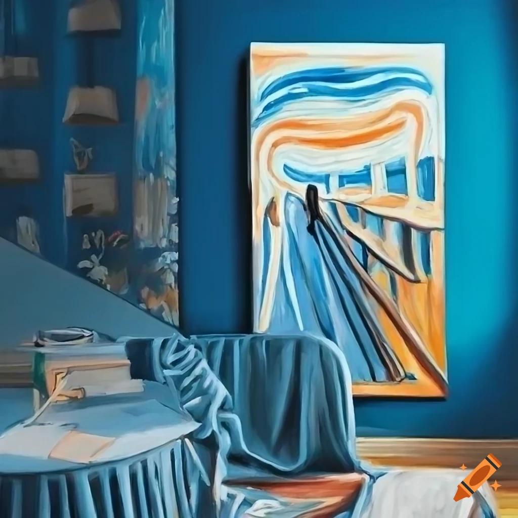 Munch style painting of blue walls in an apartment on Craiyon