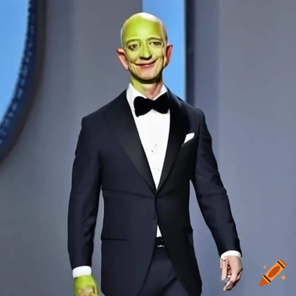 Humorous depiction of jeff bezos as a skinny alien