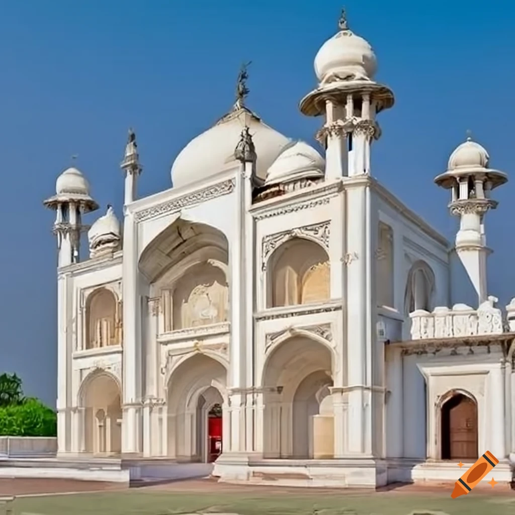 Frontal view of mahal white house in mediterranean architectural style