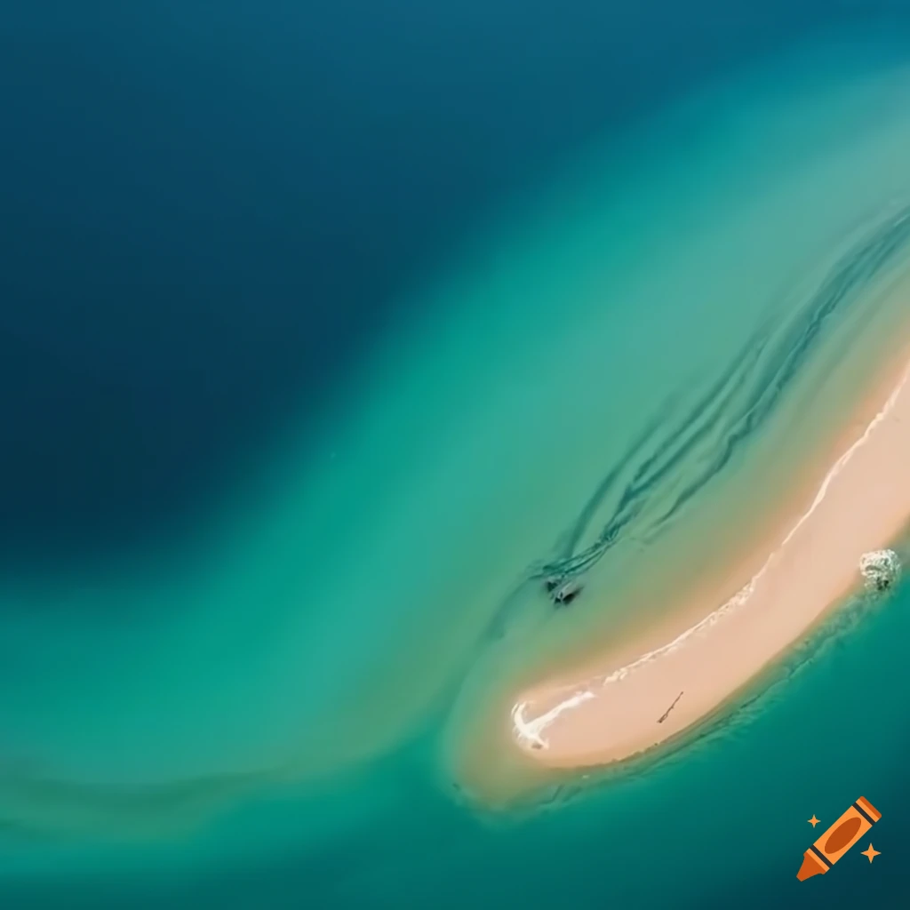 Aerial view of a sandy beach on the edge of the ocean on Craiyon