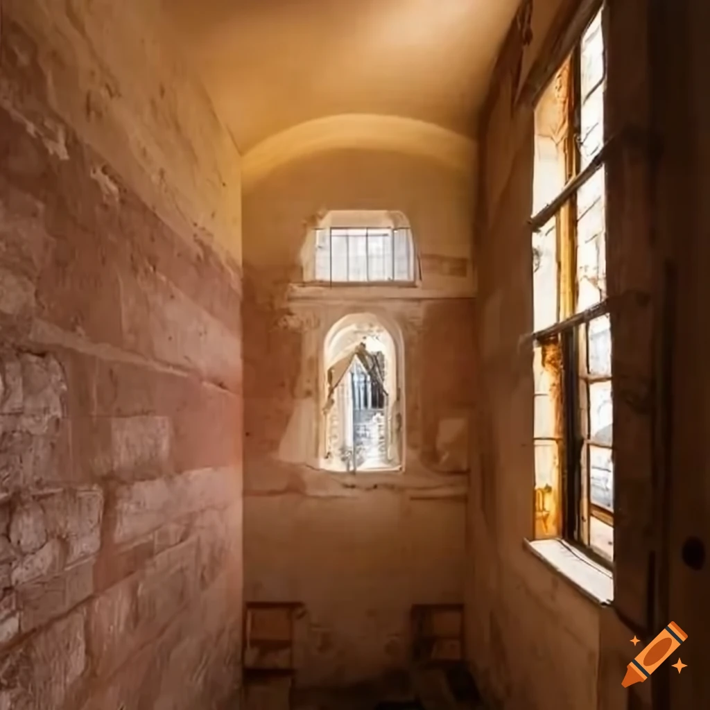 Internally painted wall of a 1908 Neapolitan house with a window facing ...