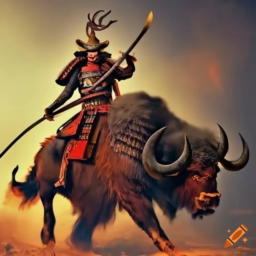 Image of a samurai warrior riding a buffalo