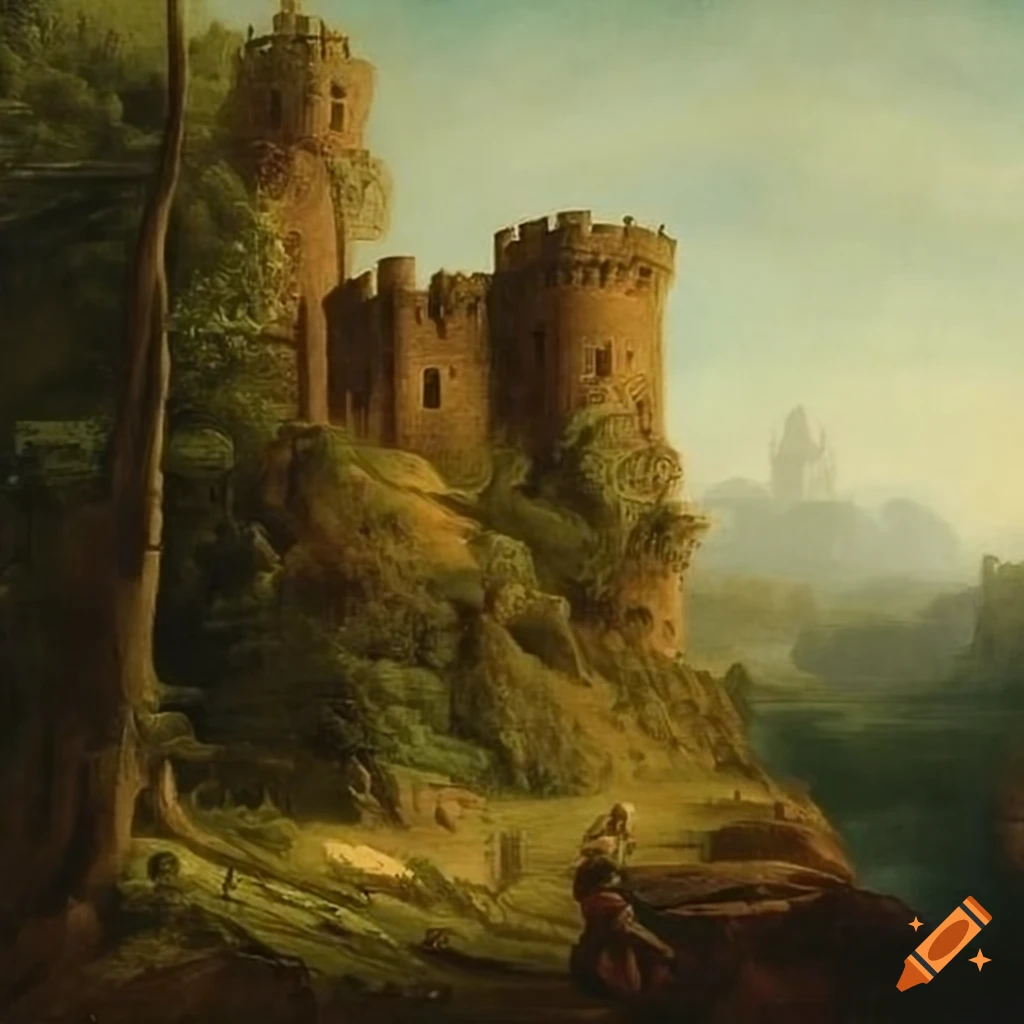 Thomas cole painting of a majestic castle in a scenic landscape on Craiyon